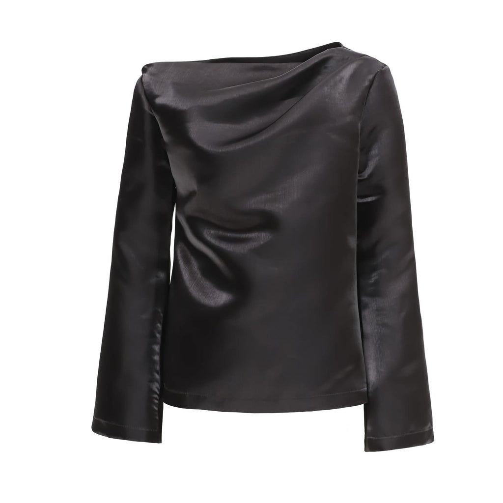Modern Boat Neck Blouse With Gentle Sheen Black – Julia Allert