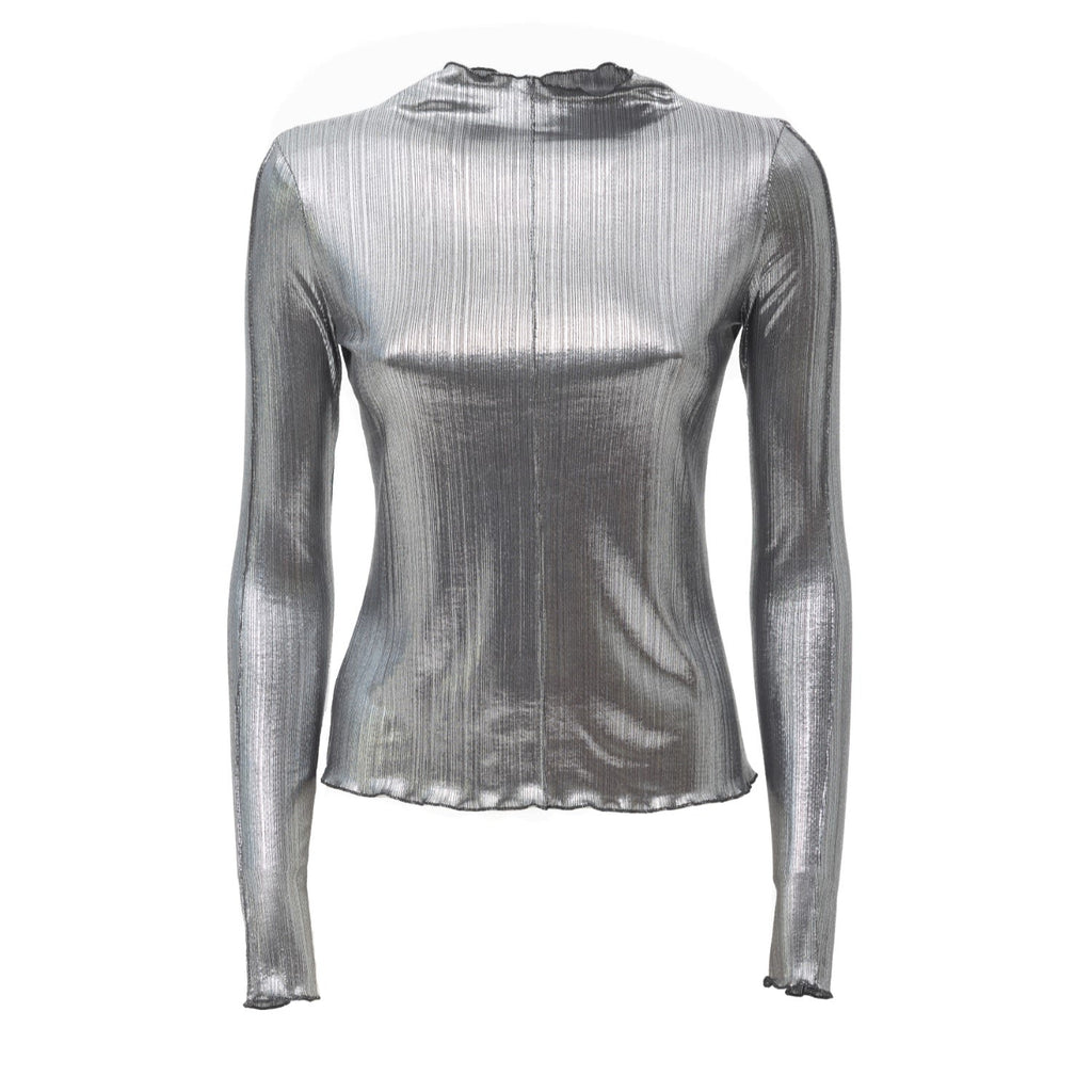 Glitter-Effect Fitted Long Sleeve Blouse Silver – Julia Allert